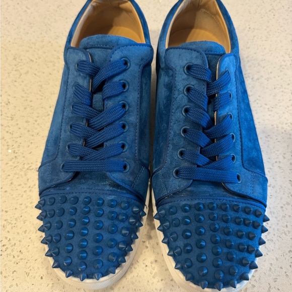 Christian Louboutin | Shoes | Blue Suede Sneakers With Studded Toe ...